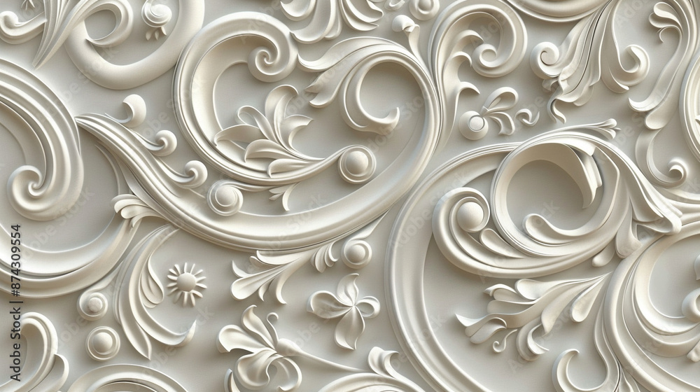 Elegant 3D relief wallpaper with intricate scrollwork patterns Stock ...