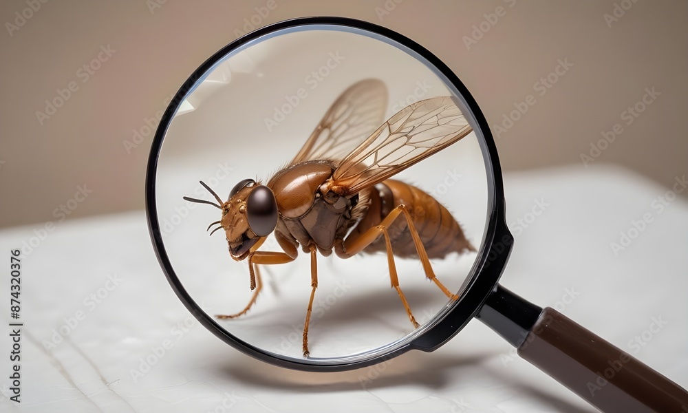 fly , through a magnifying glass. The insect has a segmented body ...