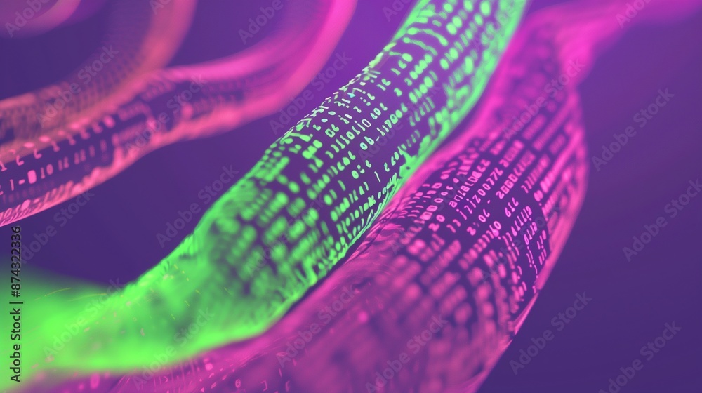 Abstract representation of data science with flowing shapes in green ...