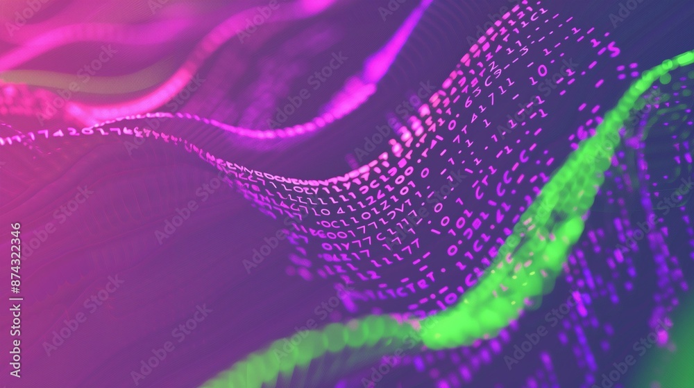 Abstract representation of data science with flowing shapes in green ...