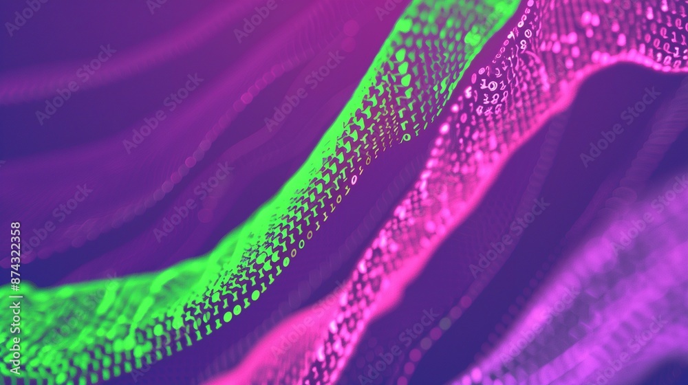 Abstract representation of data science with flowing shapes in green ...