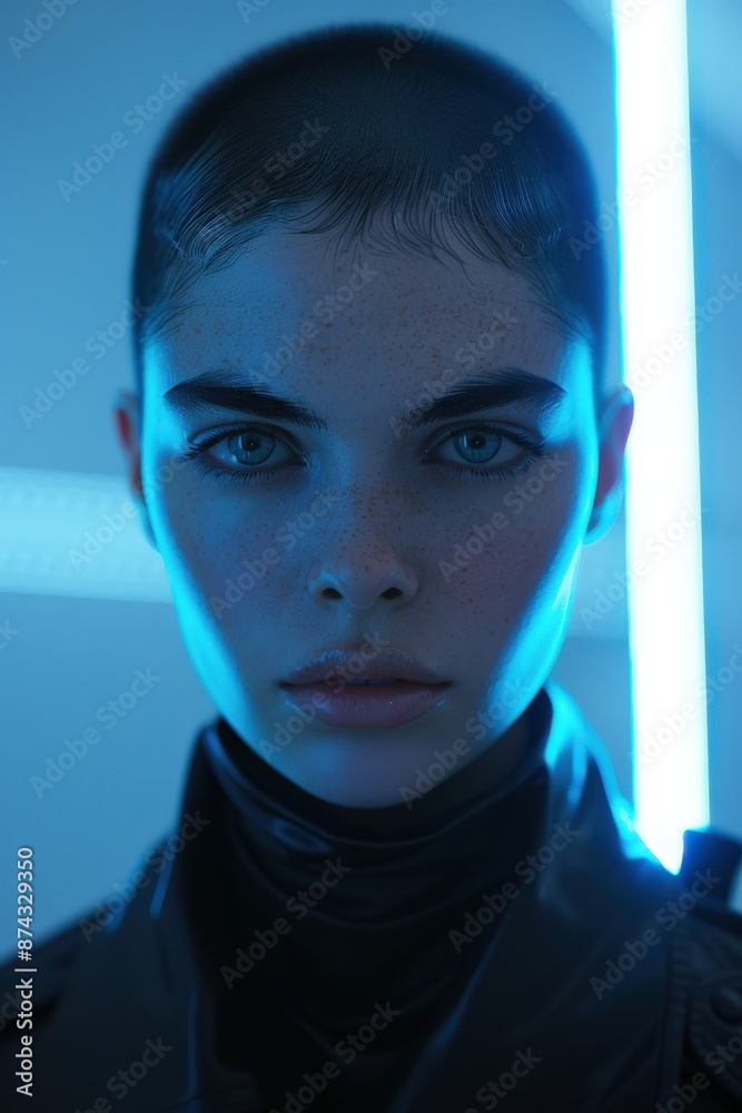 Close-up Portrait of a Young Woman with Freckles and Slicked-Back ...