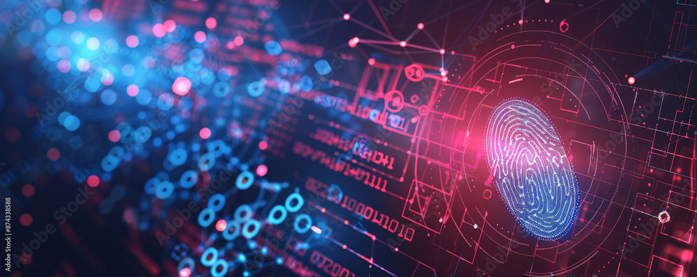 Poster Cyber security background featuring a holographic fingerprint ...
