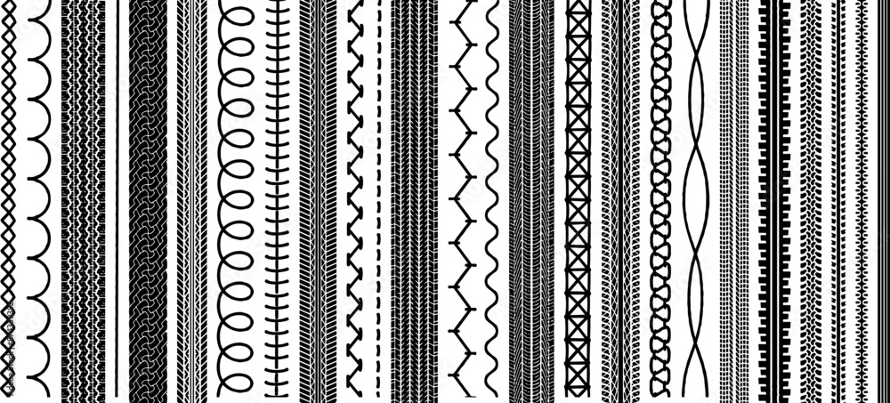 Sew stitch. Colorful seamless pattern brush embroidery thread seam ...