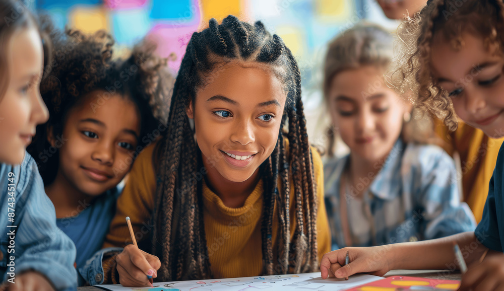 Diverse Classroom of Children and Teacher Engaged in Art Project Stock ...