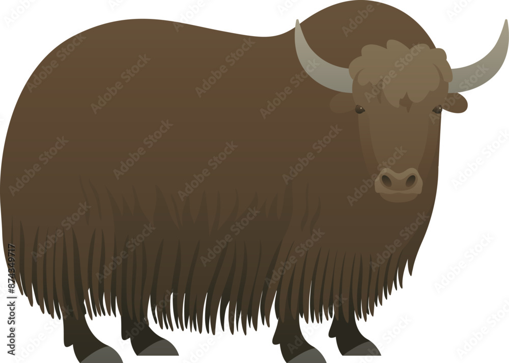 Yak with horns realistic vector illustration. Tartary or grunting wild ...