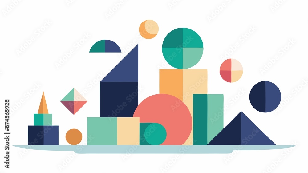 minimalist composition of geometric shapes in various sizes and colors ...
