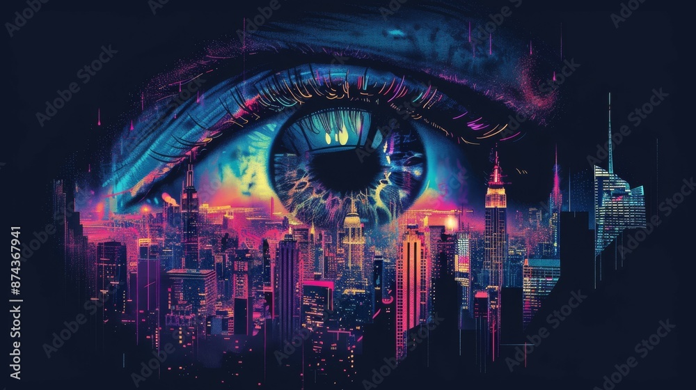 all seeing eye, psychedelic style vector illustration with fantasy ...