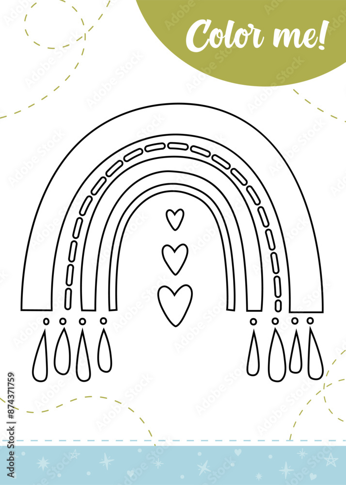 Coloring page for kids with cartoon boho rainbow. A printable worksheet ...