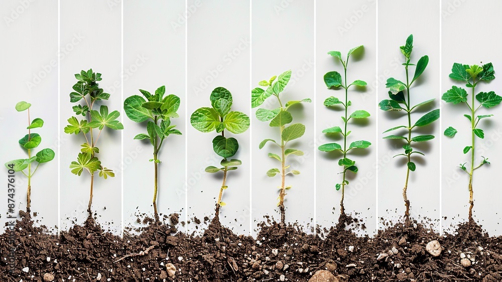 Embark on a visual narrative depicting the development of a young plant ...