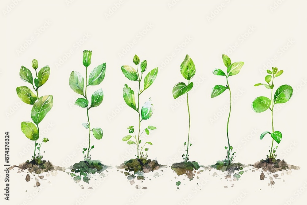 Embark on a visual narrative depicting the development of a young plant ...