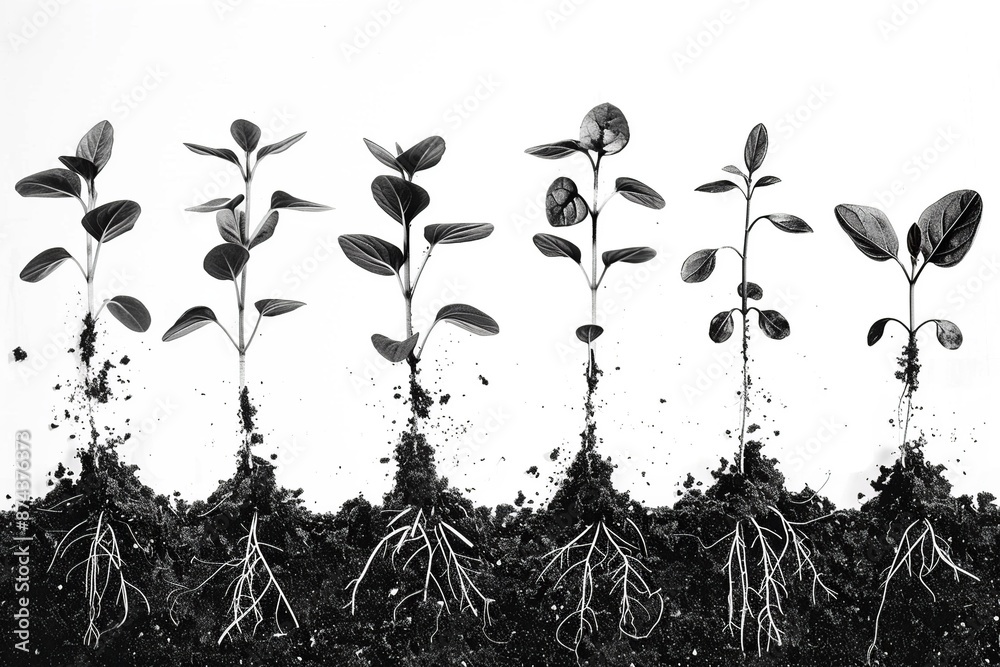 Embark on a visual narrative depicting the development of a young plant ...