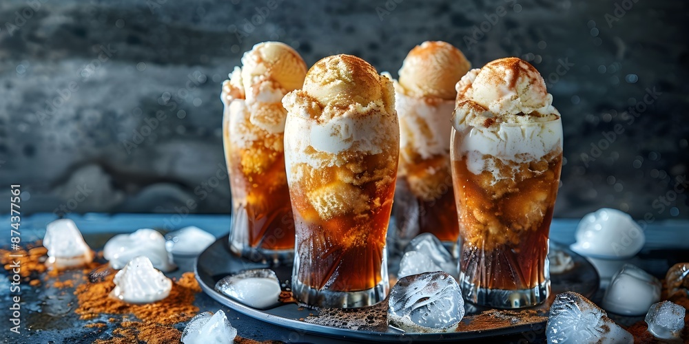 Recipe for a boozy ice cream float with Jager cola and rum. Concept ...