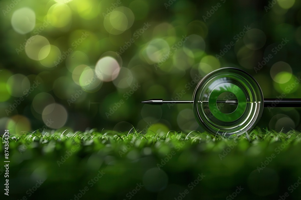 Green target symbol on a blurred green background representing efforts ...