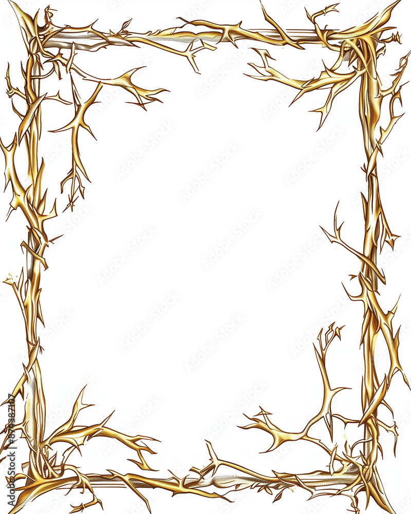 gold rectangular illustrative border made of thorns, Ai generated ...