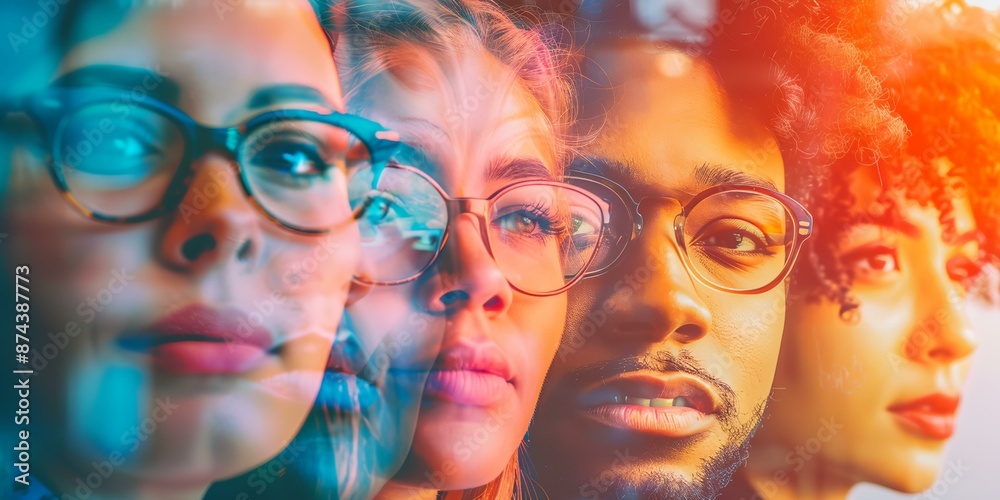 A group of people wearing glasses are shown in a collage. The collage ...