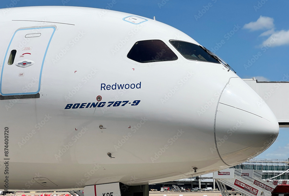 Boeing 787 Aircraft Nose and Cockpit Windows Stock Photo | Adobe Stock