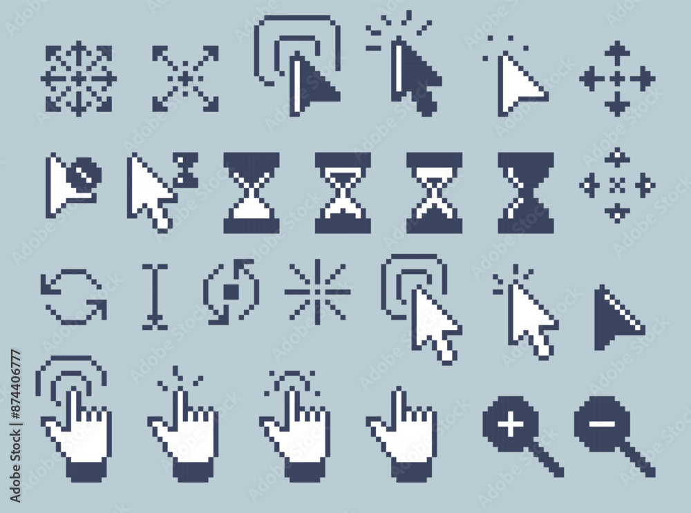 Retro cursors. Pointer arrow cursor hand finger mouse click icons ...