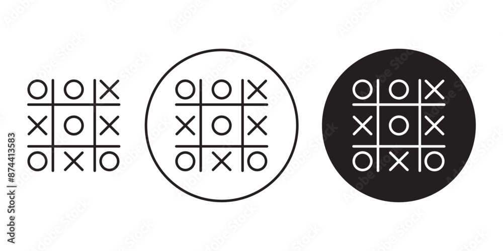 Tic tac toe icon set. Cross and tick kids game in black, O X game ...