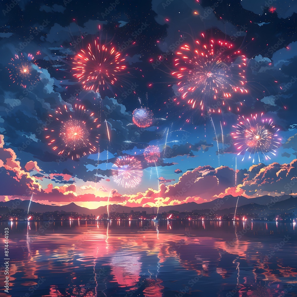 Air Fireworks, Show fireworks illuminating a sky free from pollution ...