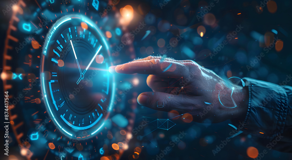 Time management concept. Businessmen holding virtual time management ...