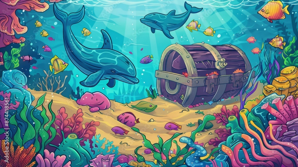 Ilustração do Stock: Colorful underwater scene, coral reefs teeming ...