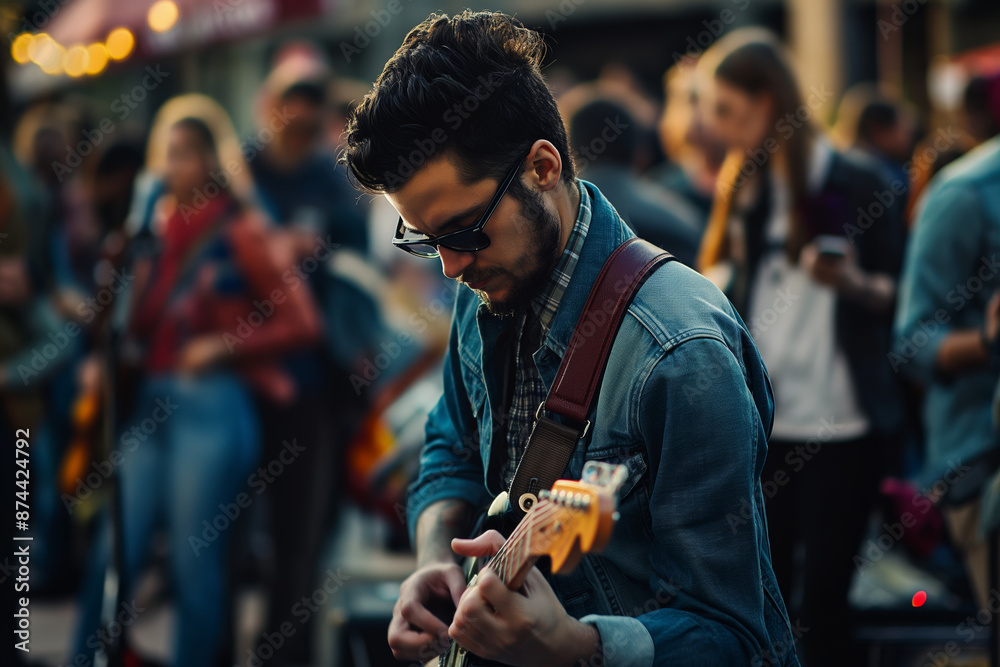 Urban Street Musician Playing Electric Guitar Outdoor Live Performance ...