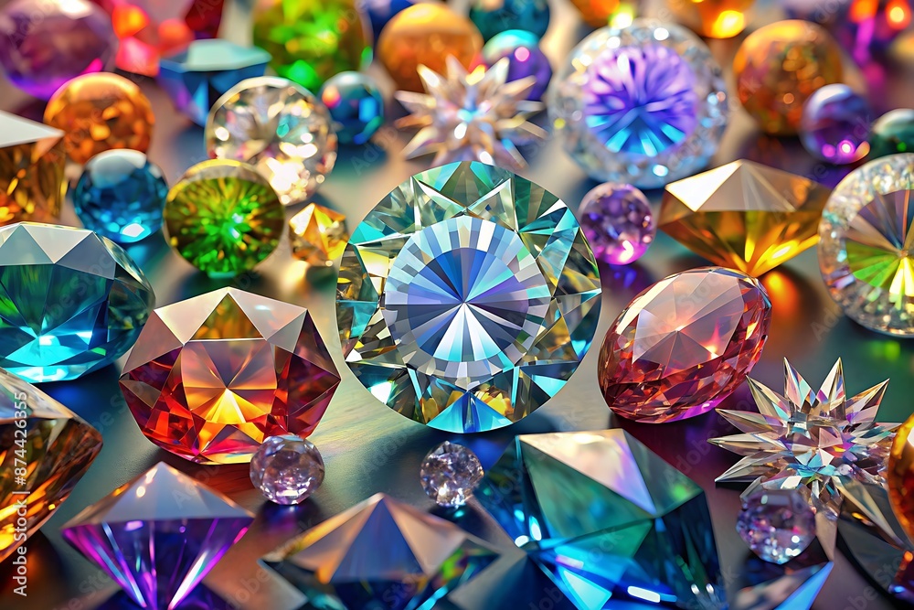 Colorful multifaceted diamonds and gemstones with precise cutting ...