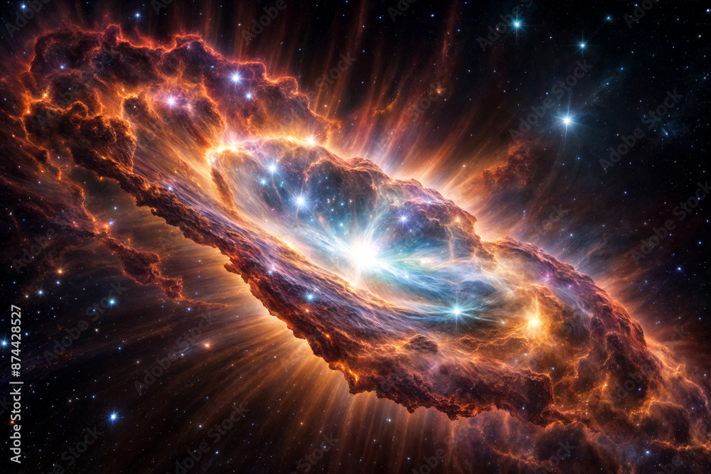 Celestial space phenomenon as supernova with exploding stars cosmic shock waves and radiant ...