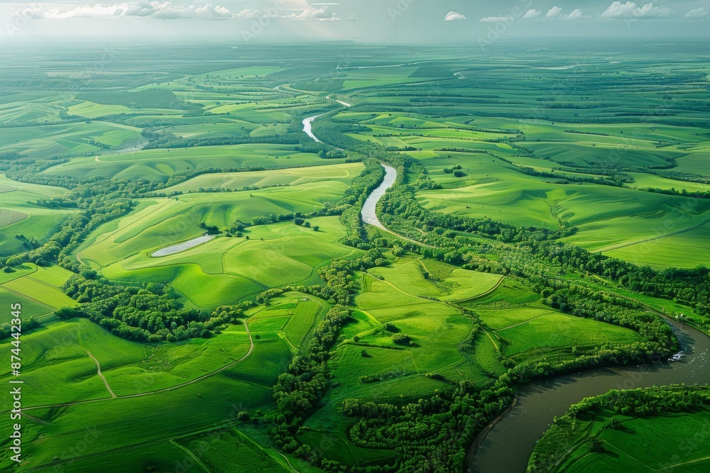 A breathtaking view of rolling hills and meandering rivers from high ...