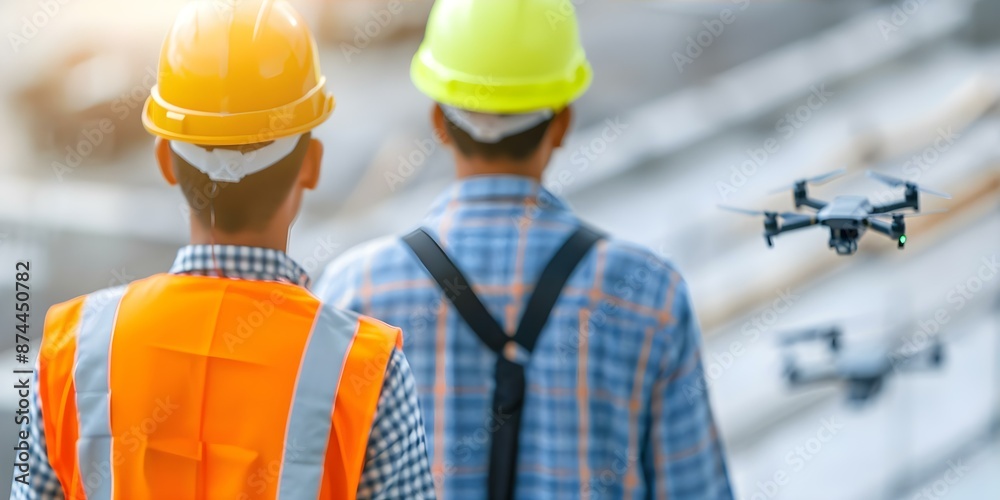 Engineers use drones for field inspections in construction project ...