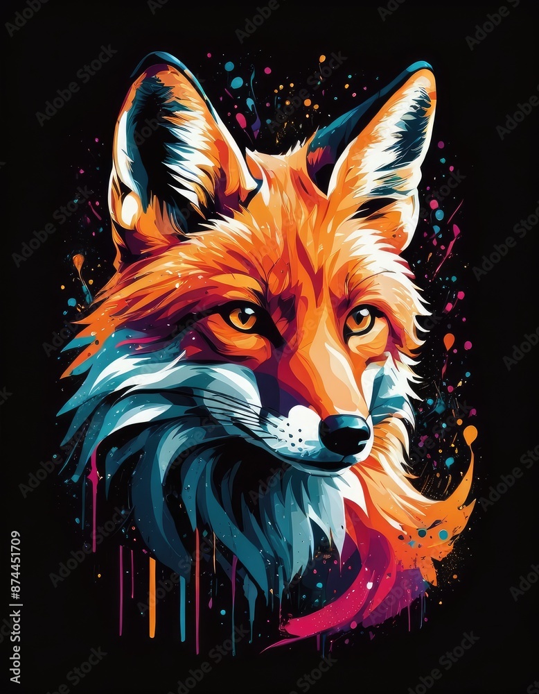 Fox portrait in a jacket, showcasing a mix of bright and bold colors in ...