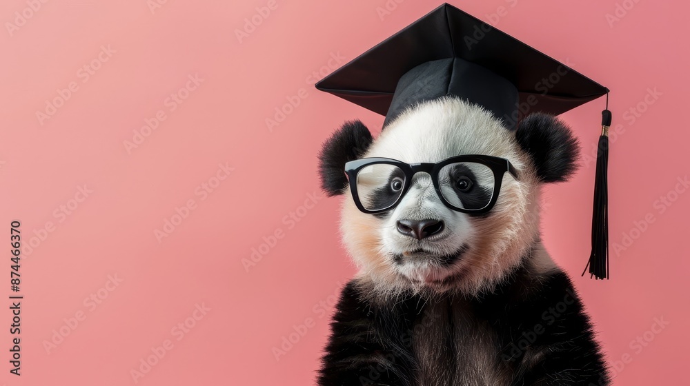 Intelligent Panda Bear in Glasses and Graduation Cap Signifies Concept ...