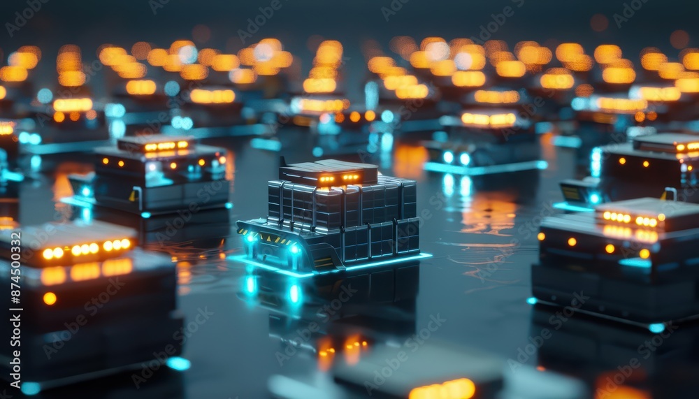 A floating warehouse system, where cargo ships dock and transfer goods ...