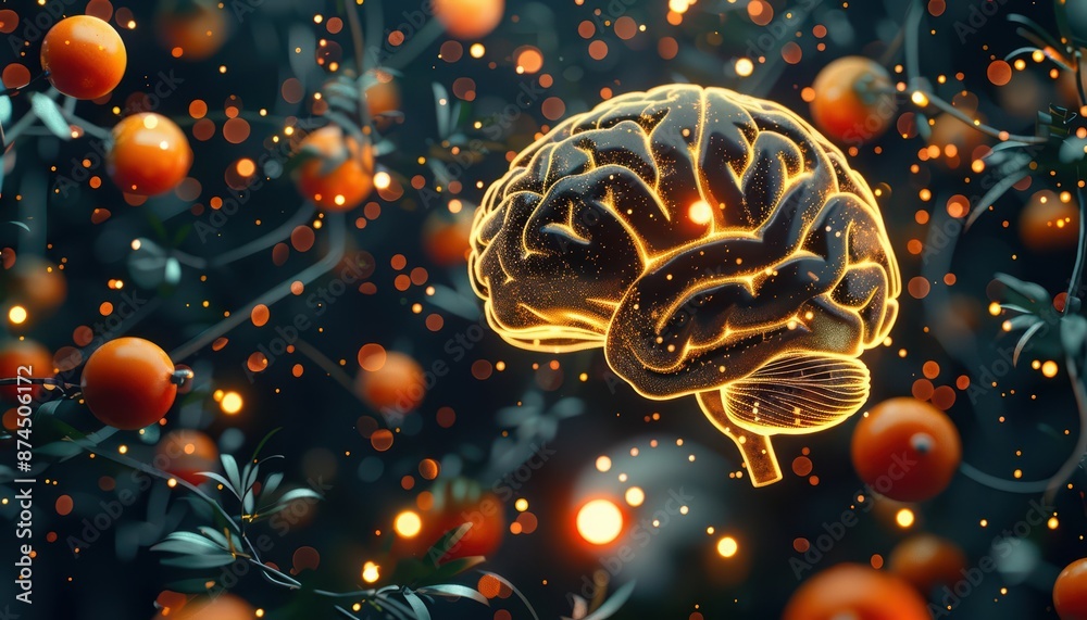 Magical vines bearing fruits and vegetables intertwine with a luminous ...