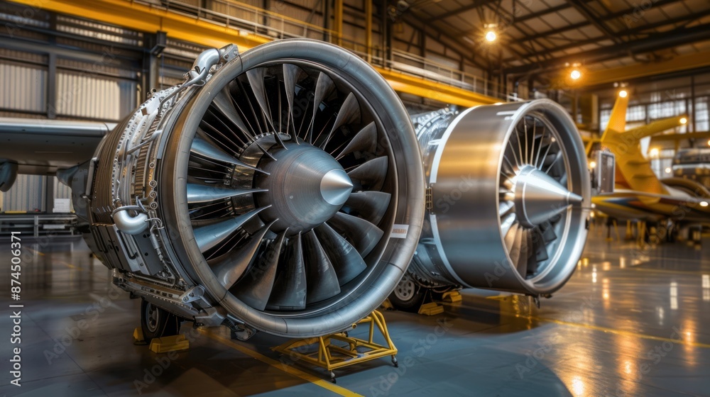 Two sophisticated jet engines showcased side by side, highlighting the ...