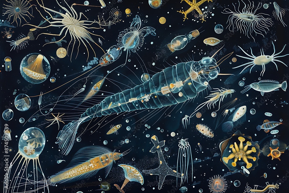 Foto de A detailed illustration of the various types of plankton that ...