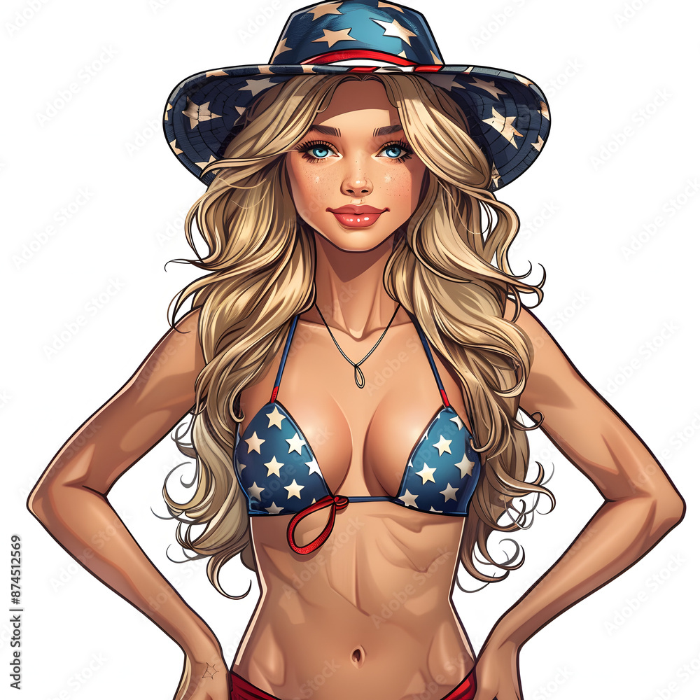 American Flag Bikini Woman In Red White And Blue Swimwear 4th Of July