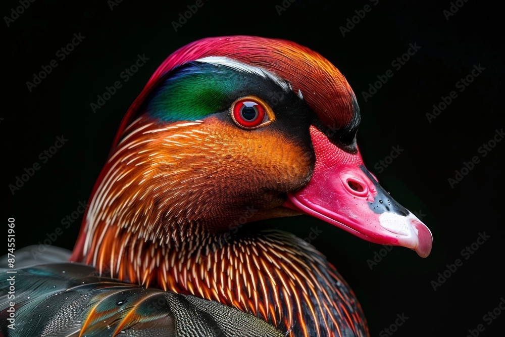 Mystic portrait of Pekin Duck, full body view, isolated on black ...