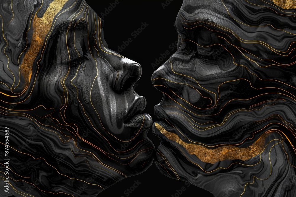 Bold and dramatic digital art of a couple in profile with flowing hair ...