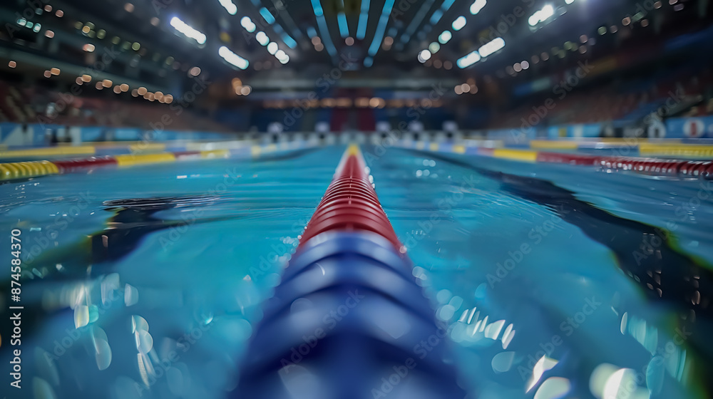 Summer Olympic games , swimmers at the start point in the pool stadium ...