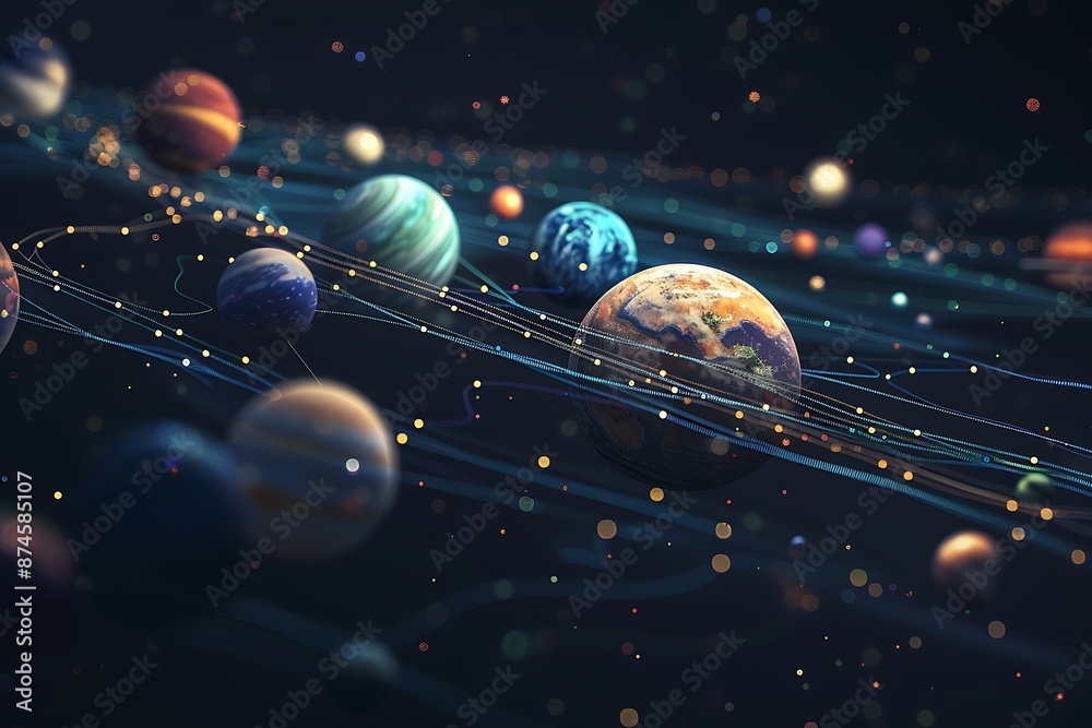 A network of planets forming a dynamic website wireframe, showcasing ...
