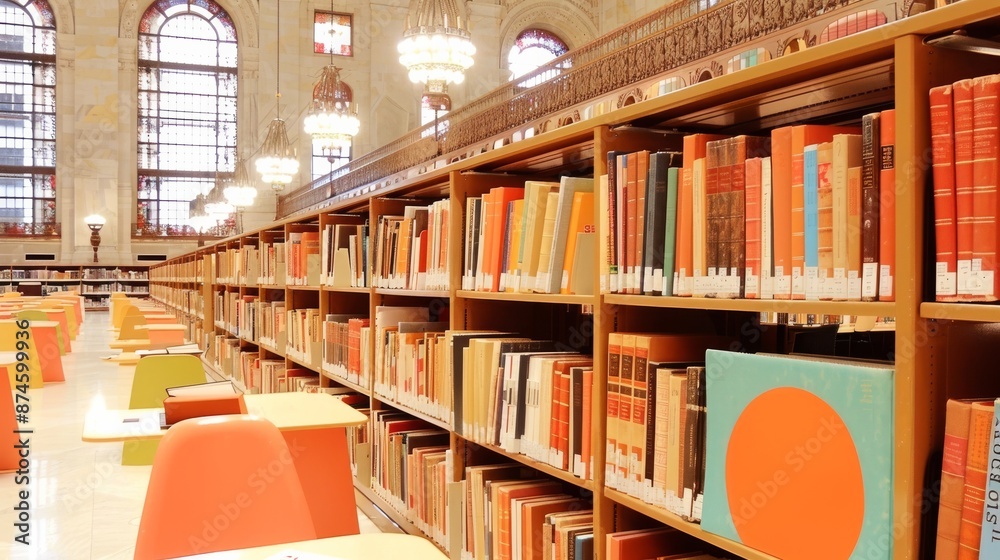 An iconic university library with students diligently studying and ...