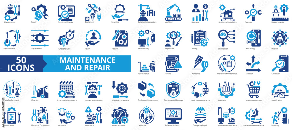 Maintenance and repair icon collection set. Containing functional ...