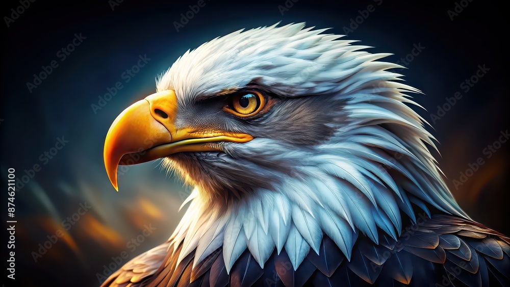 Stylized of a fierce bald eagle , symbol, freedom, majestic, wildlife ...