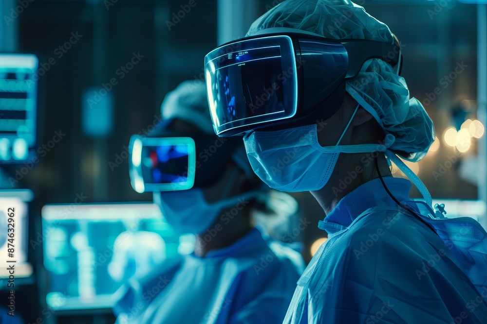 Team of surgeons looking at an image in the monitor at the operating ...