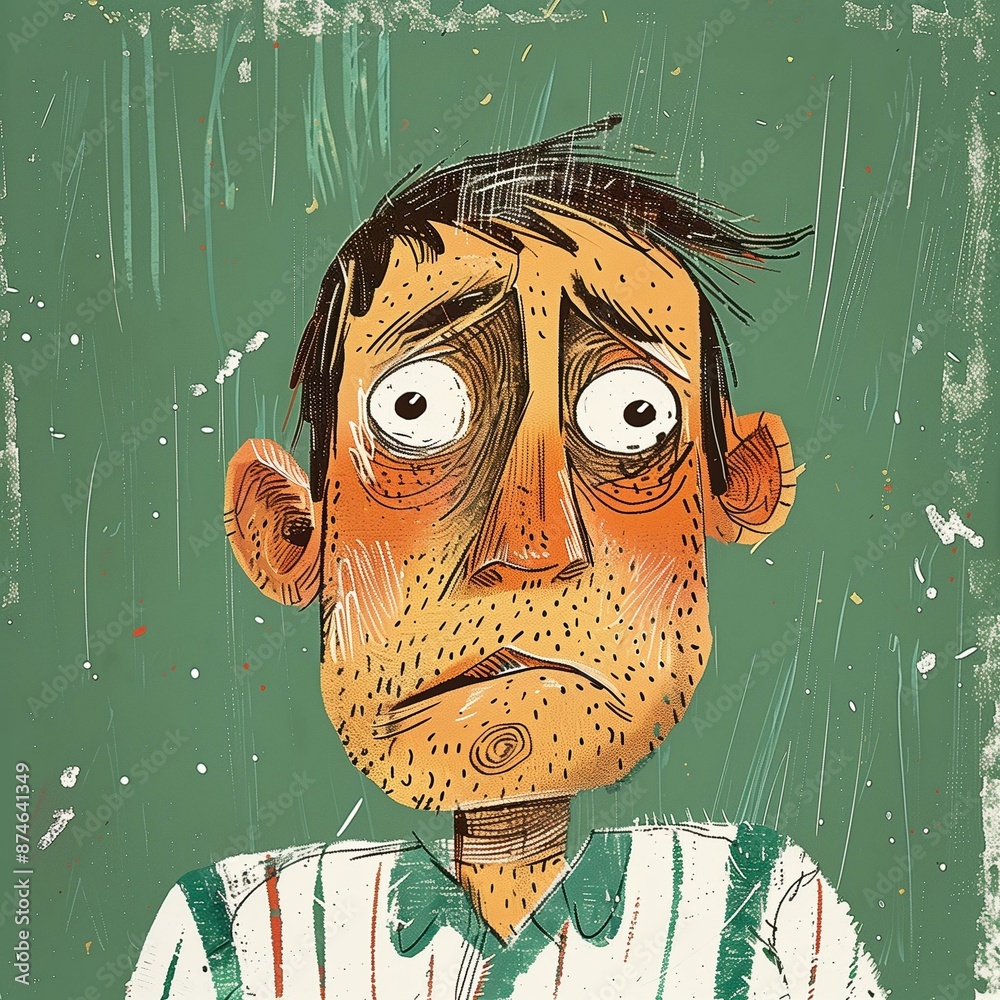 Anxious Man Cartoon Illustration - Nervous Expression | Hand-Drawn Art ...