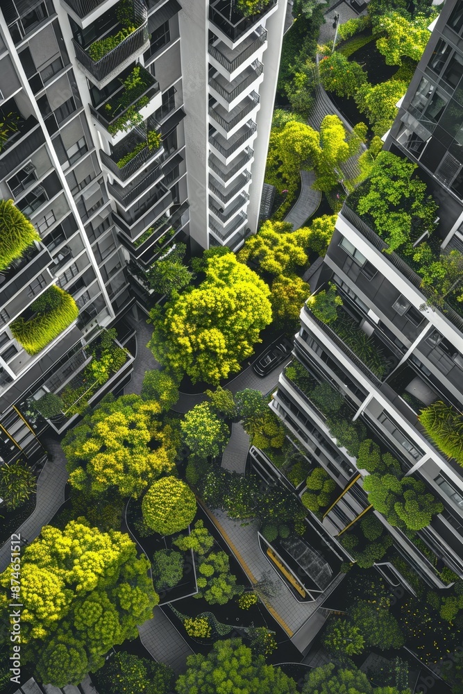 Eco-friendly building. Sustainable office building with garden on ...