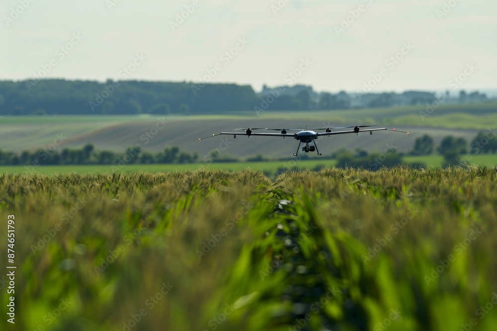 A fixed-wing drone monitoring agricultural efficiency in modern farming ...