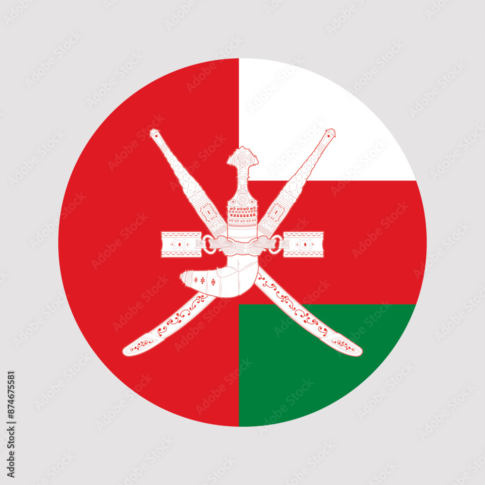 Circular Flag of Oman with Prominent White National Emblem - Khanjar ...